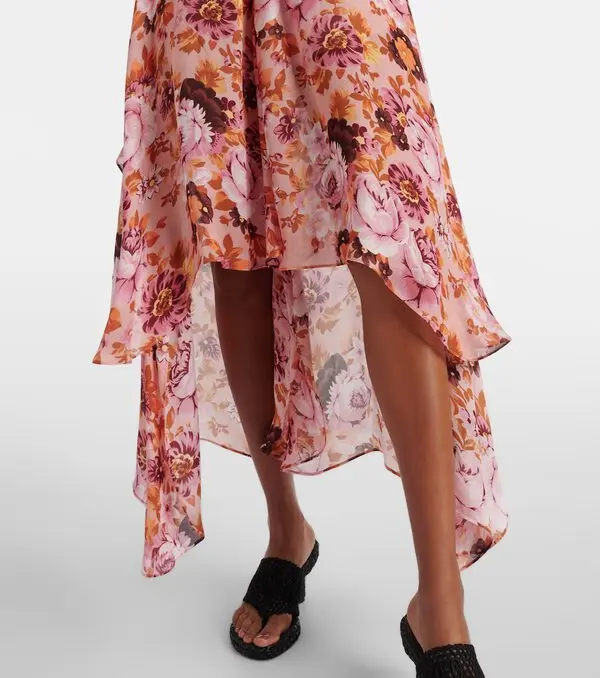 Chloé Asymmetric Floral Silk Midi Skirt In Antique Pink