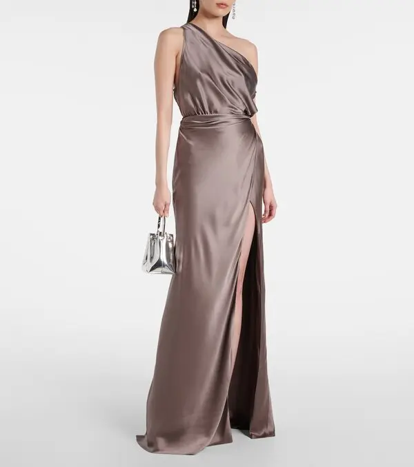 THE SEI One-shoulder Gown In Silk Satin - Grey