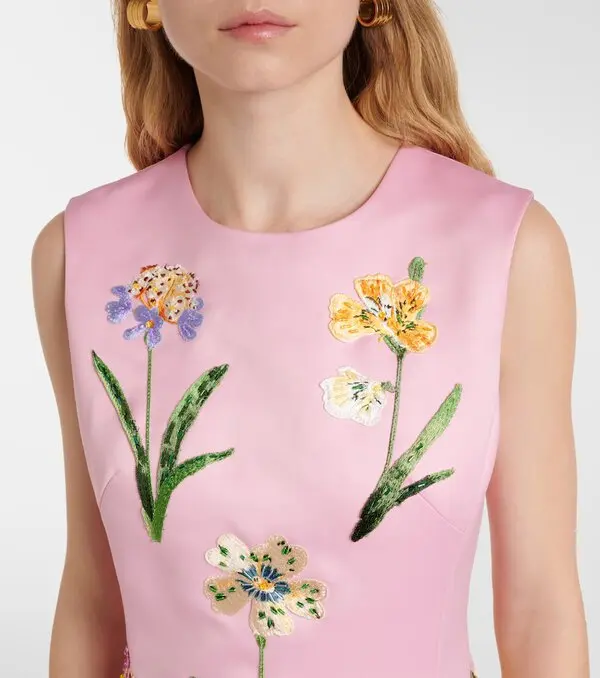 LEO LIN Cleo Floral Embroidered Satin Midi Dress - Pink