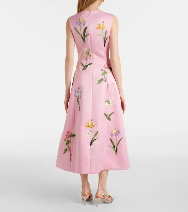 LEO LIN Cleo Floral Embroidered Satin Midi Dress - Pink