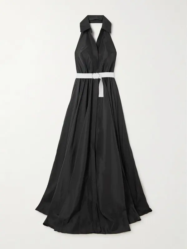 Norma Kamali Belted Habotai Halterneck Gown