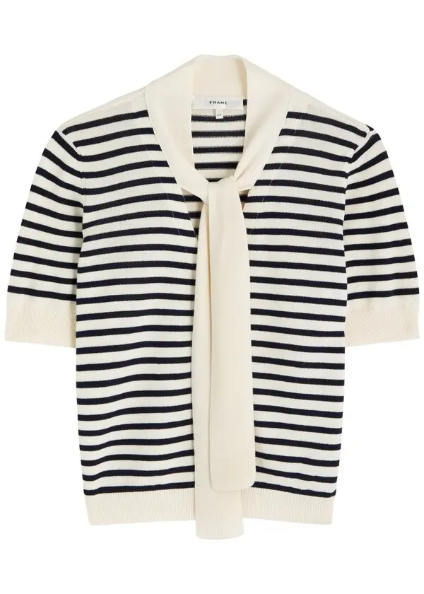 FRAME Sailor Tie Striped Cotton-blend Cardigan