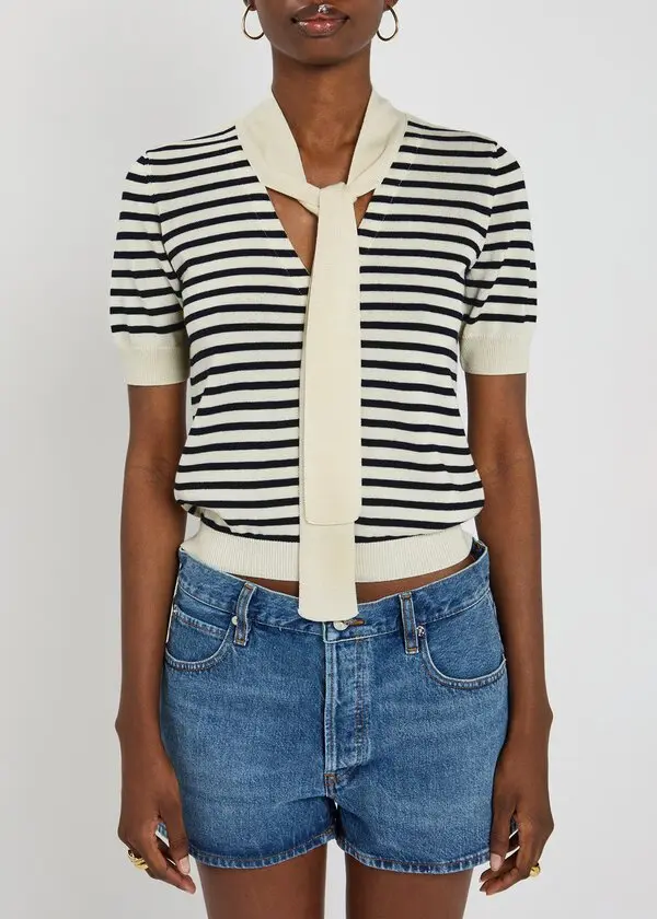 FRAME Sailor Tie Striped Cotton-blend Cardigan