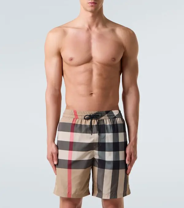 Burberry Check Swim Trunks - Beige