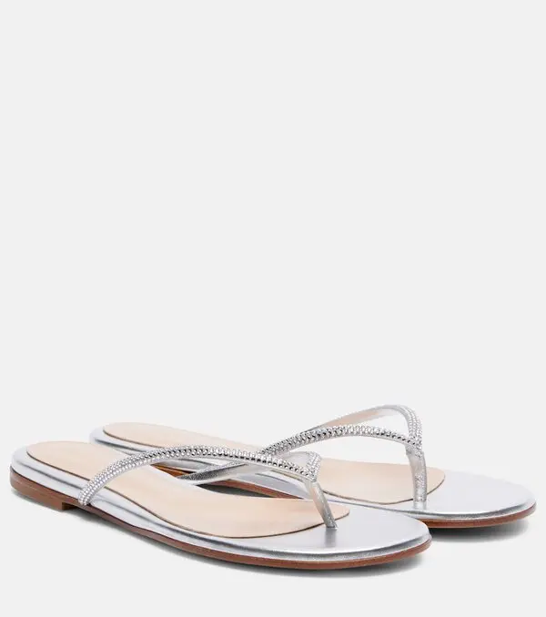 GIANVITO ROSSI India Embellished Metallic Leather Thong Sandals - Silver