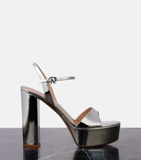 GIANVITO ROSSI Marlena Metallic Leather Platform Sandals - Silver