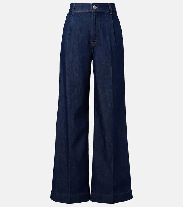 7 For All Mankind Pleated High-rise Wide-leg Jeans In Halona - Blue
