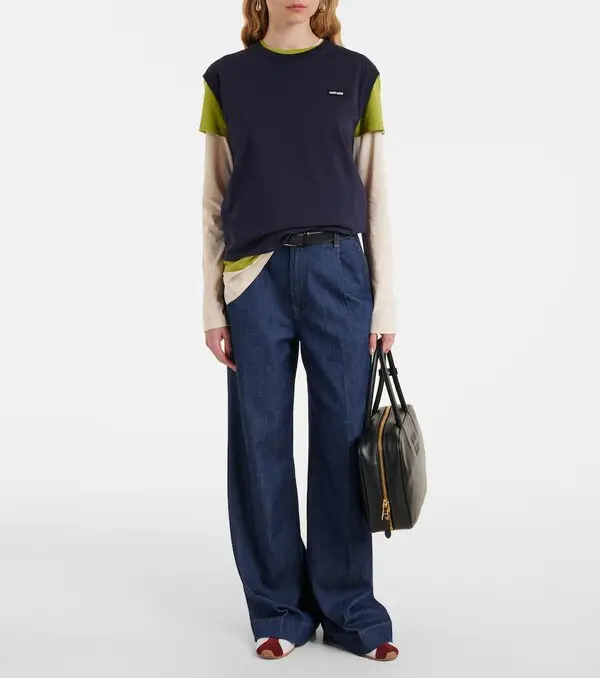 7 For All Mankind Pleated High-rise Wide-leg Jeans In Halona