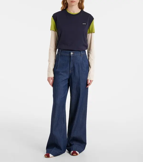 7 For All Mankind Pleated High-rise Wide-leg Jeans In Halona