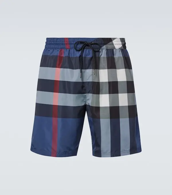Burberry Check Swim Trunks - Blue