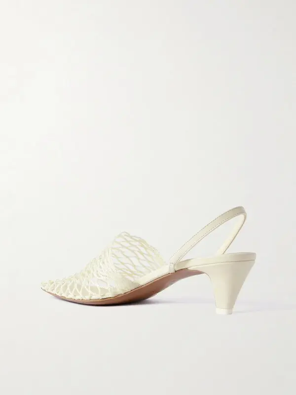 NEOUS Acantho Fishnet And Leather Slingback Kitten Heel Pumps