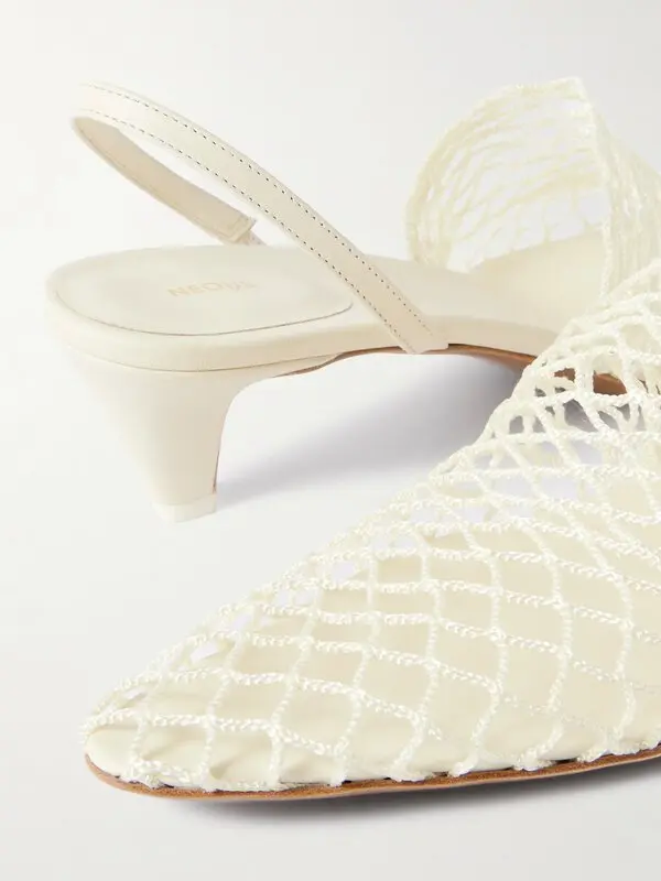 NEOUS Acantho Fishnet And Leather Slingback Kitten Heel Pumps