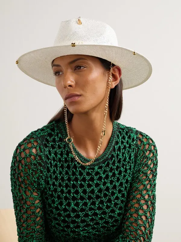 Ruslan Baginskiy Embroidered Embellished Straw Fedora