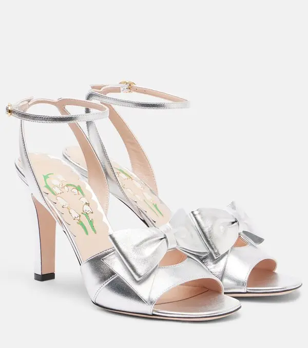 Valentino Garavani Bow Embellished Leather Sandals - Silver