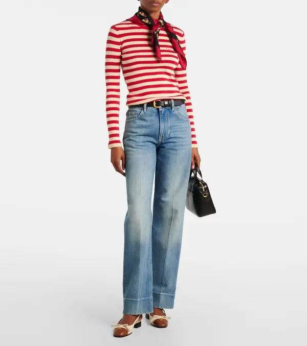 Valentino Garavani Striped Ribbed-knit Cotton Sweater