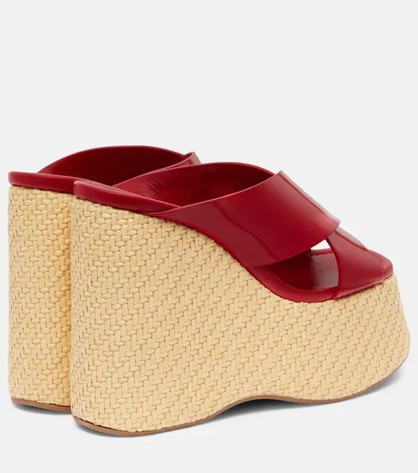 Paris Texas Mara Patent Leather Wedge Mules - Red