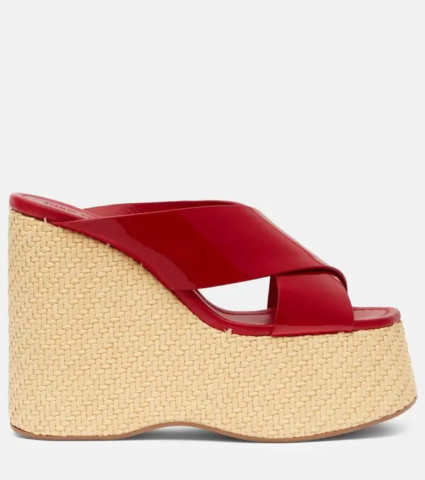 Paris Texas Mara Patent Leather Wedge Mules - Red