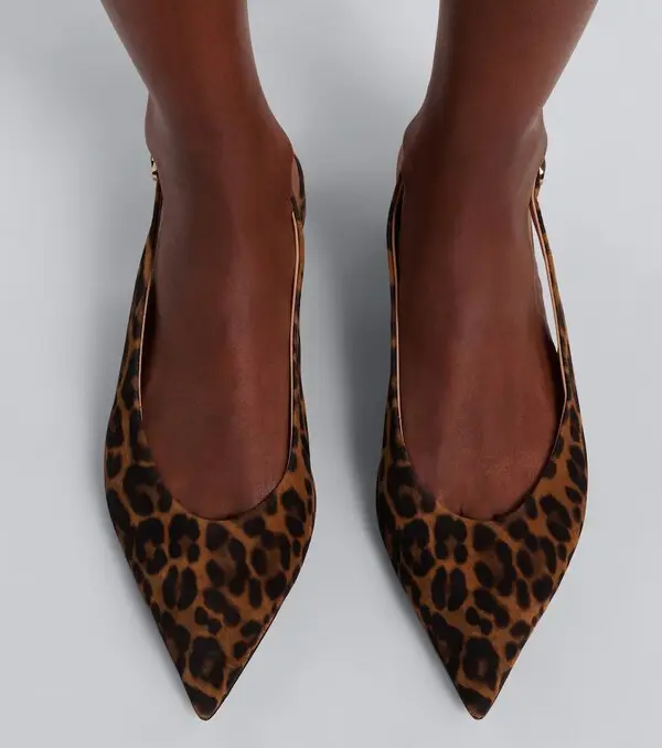 GIANVITO ROSSI Robbie Leopard-print Suede Slingback Flats