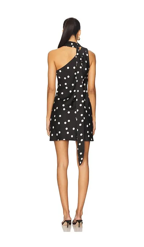 Line & Dot Polka Dot One Shoulder Mini Dress With Scarf Detail - Black