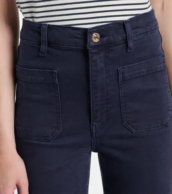 FRAME Anchor High-rise Ankle Wide-leg Jeans In Navy Raw Fray