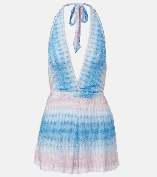 Missoni Zigzag Ombre Lame Halterneck Romper - Blue