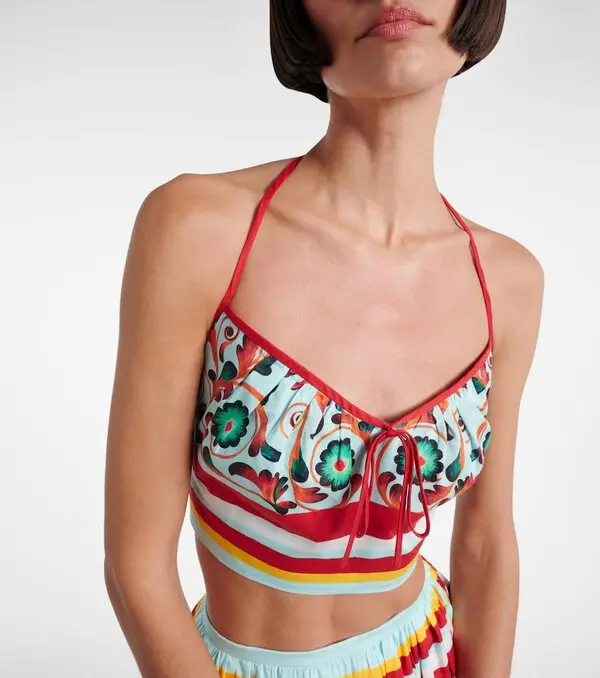 Dolce & Gabbana Printed Cotton Halterneck Crop Top
