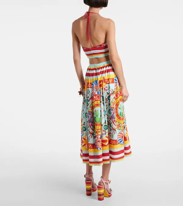 Dolce & Gabbana Printed Cotton Halterneck Crop Top