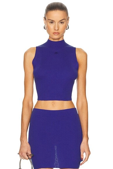 COURREGES Light Rib Mock Neck Cropped Top - Saphir