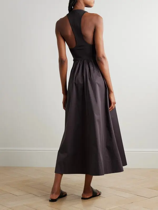 ST. AGNI Ribbed-knit And Cotton-poplin Midi Dress