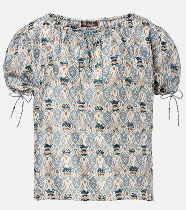 Loro Piana Rose Print Puff Sleeve Silk Top - Multicoloured