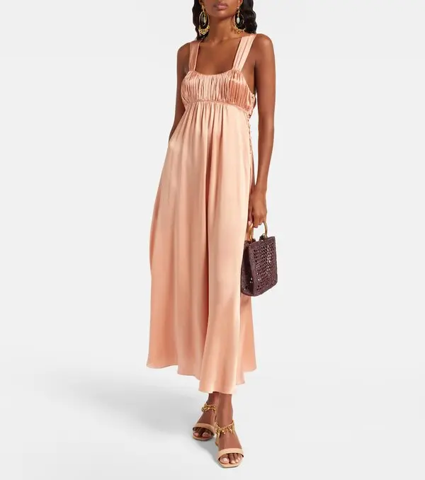 Chloé Ruched Silk Satin Maxi Dress