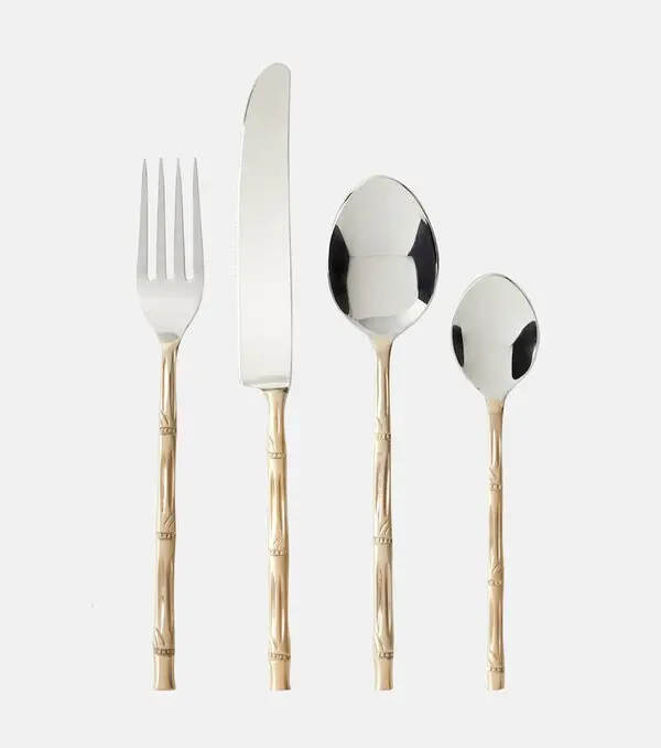 BITOSSI Bamboo 24-piece Stainless Steel Cutlery Set - Silver