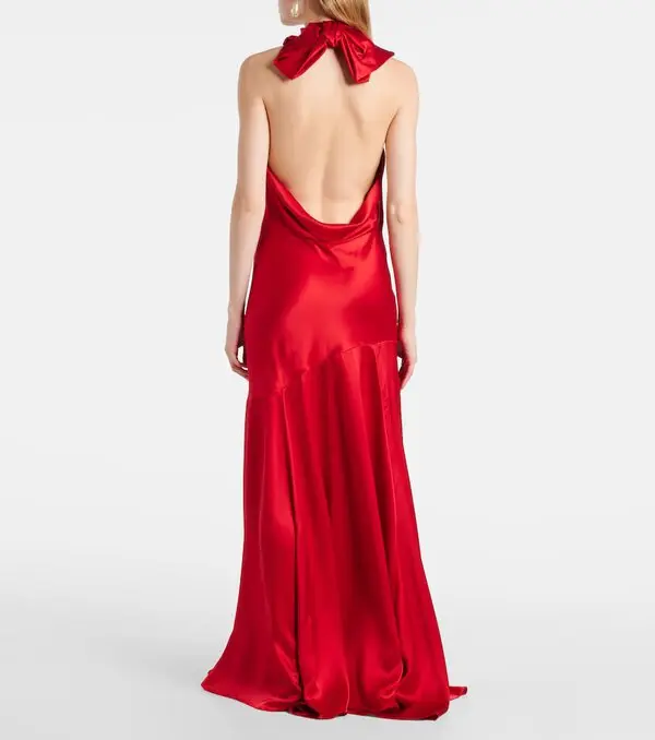 Simone Rocha Bow Detail Open Back Silk Satin Gown