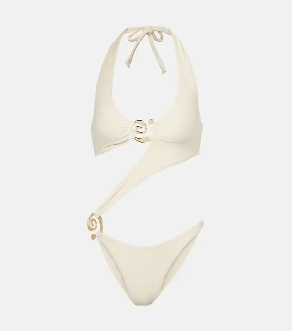 SAME Halter Spiral Cut Out Swimsuit - Beige