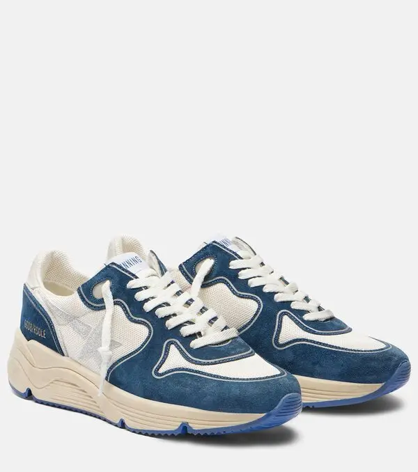 GOLDEN GOOSE Running Sole Suede-trimmed Sneakers - Blue