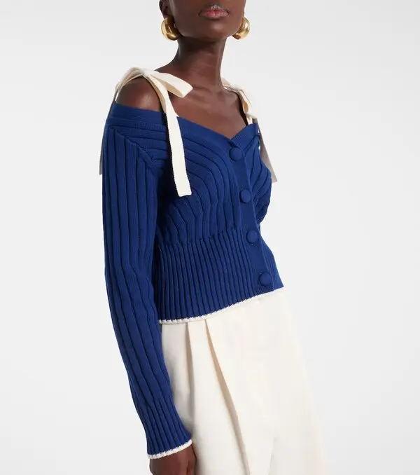 Carolina Herrera Bow Detail Ribbed Cardigan