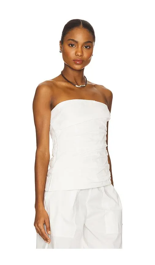 Simkhai Emerson Ruched Bustier Top - White