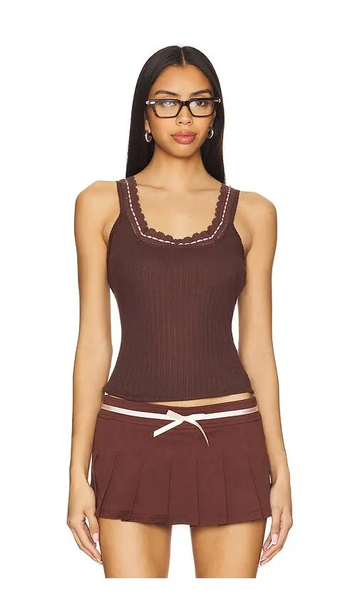 Free People Only You Ribbed Lace Trim Tank - Brown