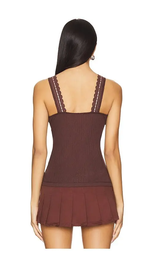 Free People Only You Ribbed Lace Trim Tank - Brown