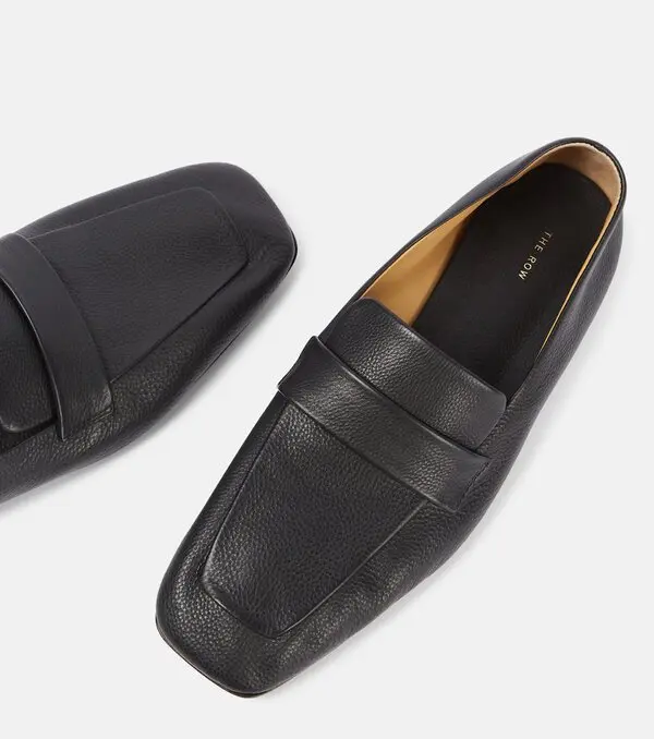 THE ROW Square Toe Leather Loafers - Black