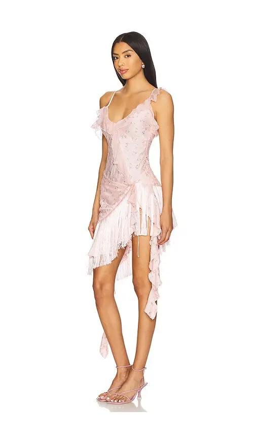 For Love & Lemons Floral Beaded Fringe Mini Dress