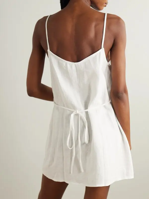 DEIJI STUDIOS Linen Mini Dress With Tie Detail - White