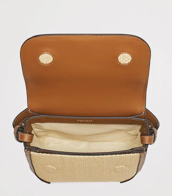 ASPINAL OF LONDON Leather Raffia-front Ella Cross-body Bag