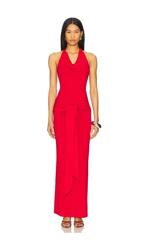 Superdown Halterneck Maxi Dress With Front Tie Detail - Red