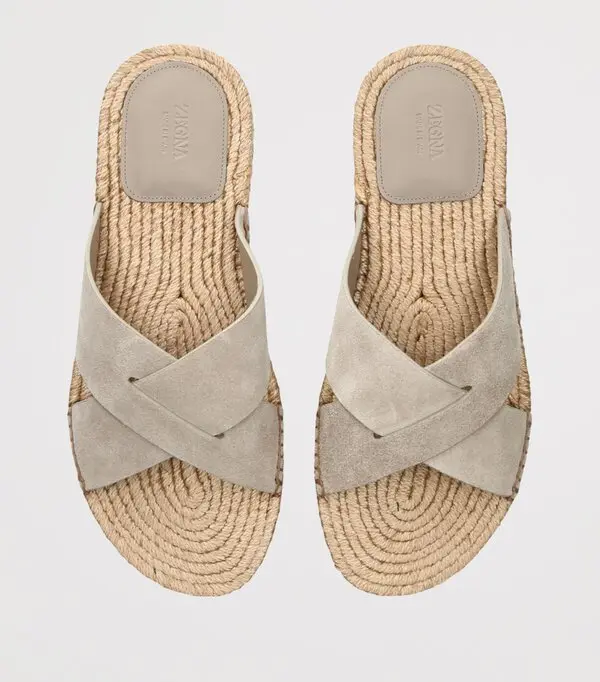 Zegna Suede Espadrille Sandals With Crossover Straps - Grey