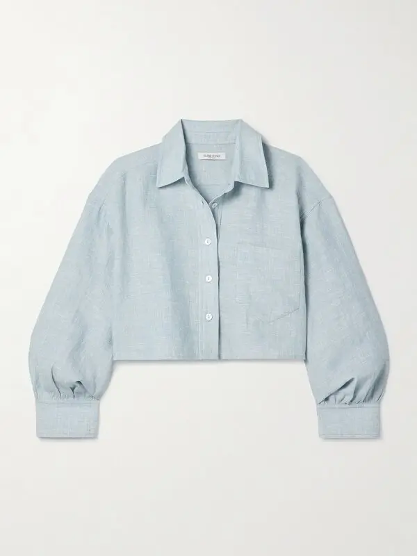 Suzie Kondi Cropped Linen Shirt - Blue