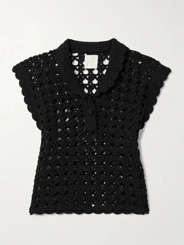 Suzie Kondi Iris Crocheted Cotton Top - Black