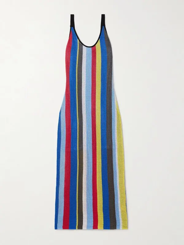 Staud Jessica Striped Crocheted Cotton Midi Dress - Multi