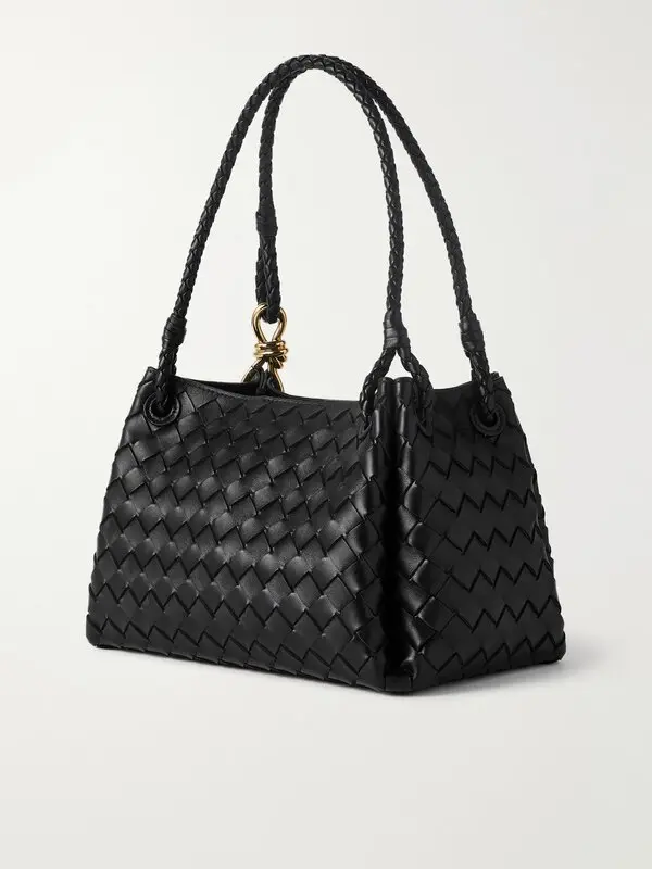 Bottega Veneta Parachute Medium Intrecciato Leather Shoulder Bag - Black