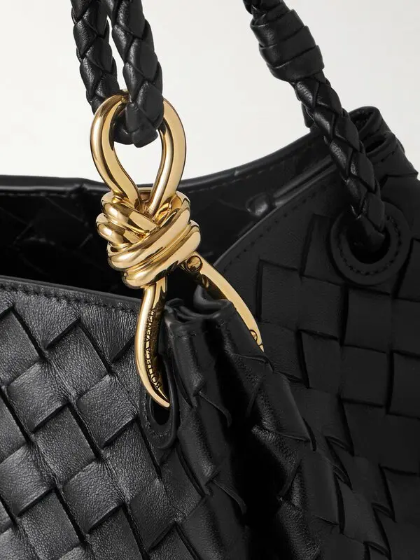 Bottega Veneta Parachute Medium Intrecciato Leather Shoulder Bag - Black